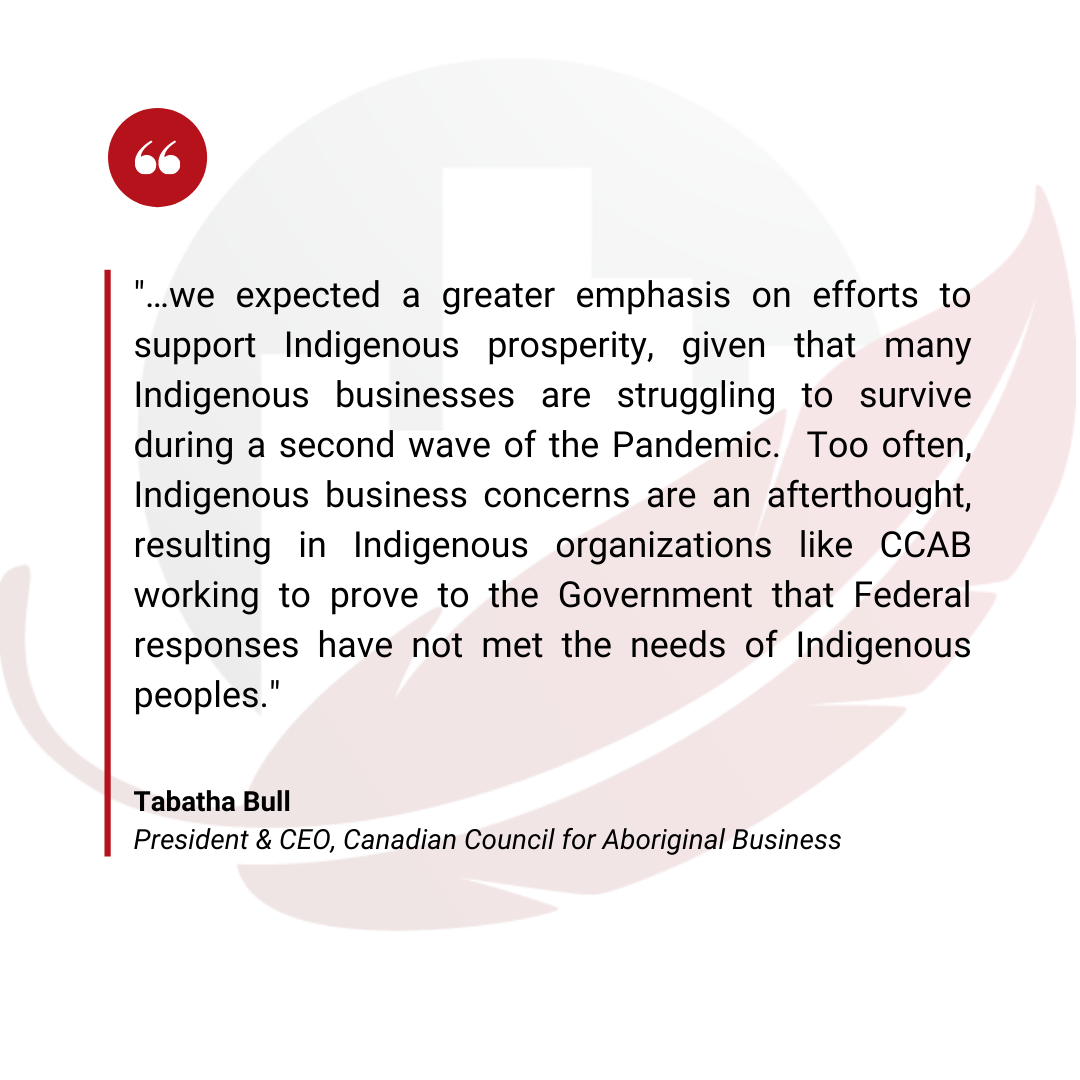 STATEMENT BY THE CANADIAN COUNCIL FOR ABORIGINAL BUSINESS ON THE FALL ...